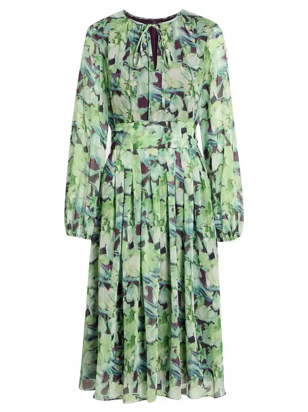 MIKAEL AGHAL Pleated Printed Georgette Midi Dress - Green