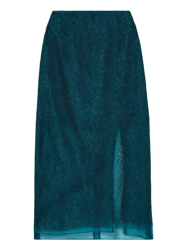 JASON WU Layered Corded Lace And Silk-organza Midi Skirt - Petrol