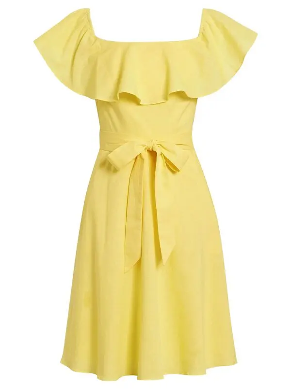 MIKAEL AGHAL Off-the-shoulder Ruffled Gauze Mini Dress - Yellow