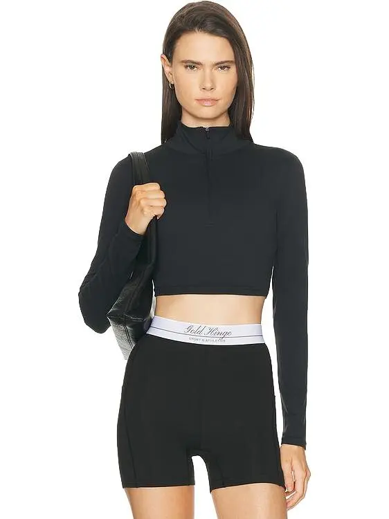 GOLD HINGE Athletic Half Zip Crop Top - Black