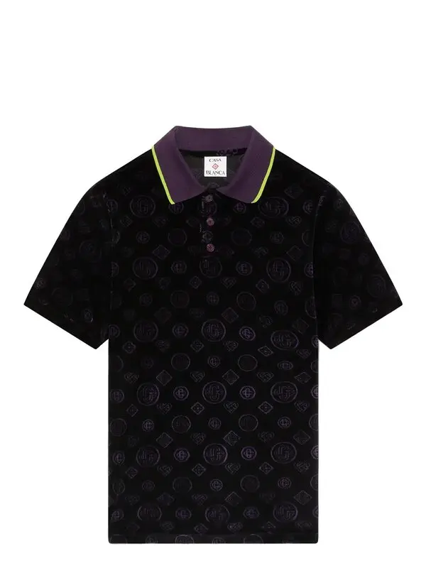 Casablanca Purple Monogram Velour Polo Shirt - Silver