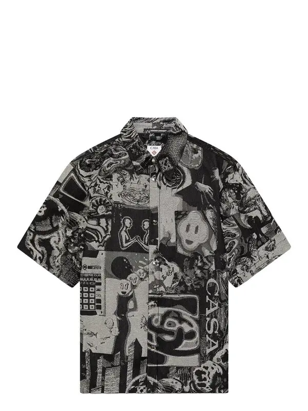 Casablanca Rave Collage Short Sleeve Denim Shirt - Multicolor