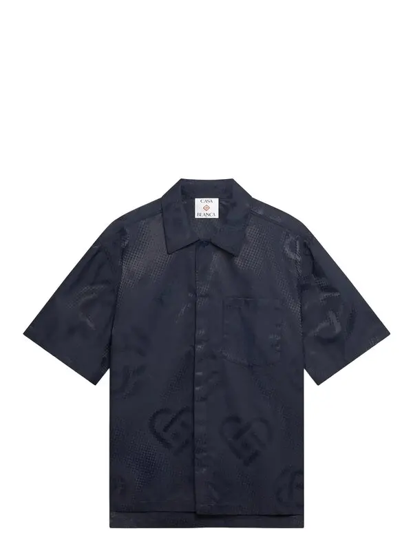 Casablanca Navy Half Tone Monogram Short Sleeve Shirt - Multicolor