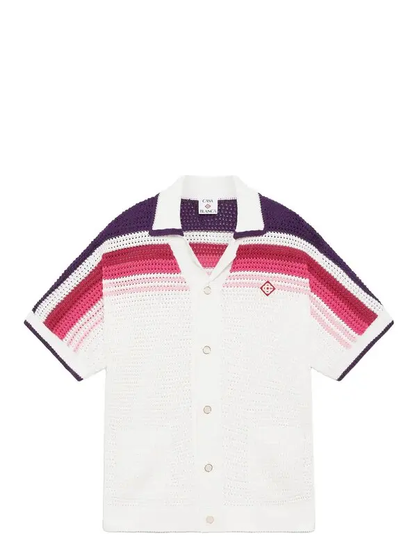 Casablanca Pink Stripe Short Sleeve Crochet Shirt - White