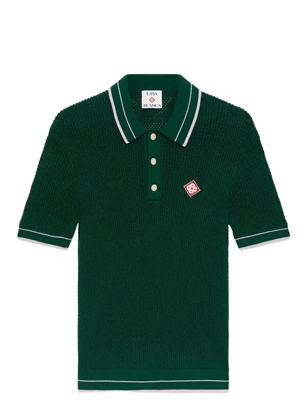 Casablanca Crochet Short Sleeve Polo Shirt - Green