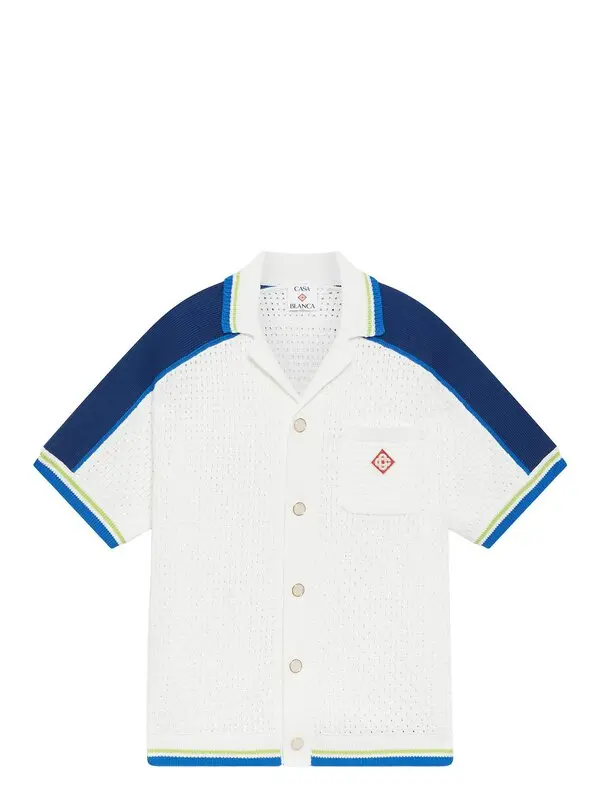 Casablanca White & Short Sleeve Crochet Shirt - Blue