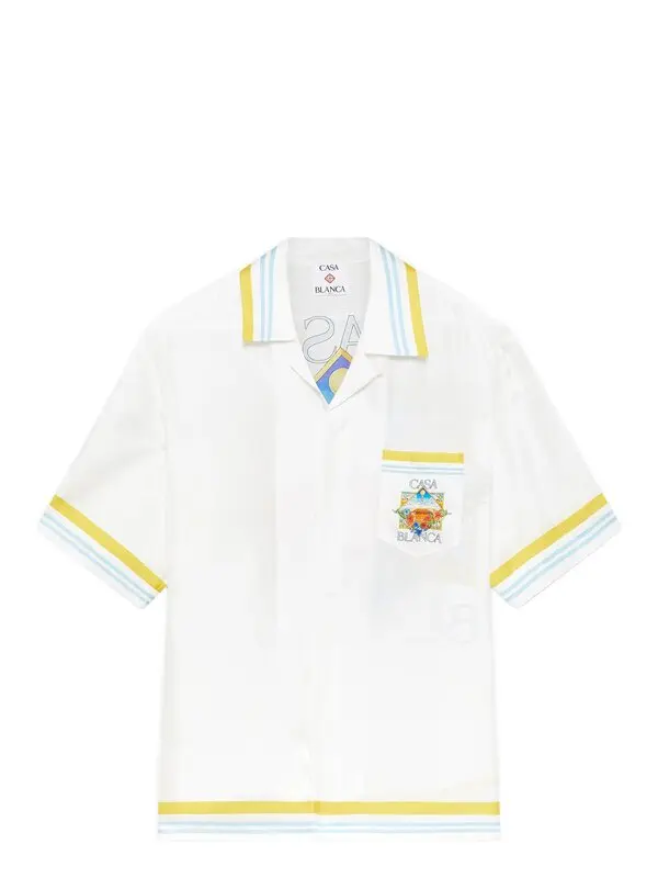 Casablanca Tennis Landscape Short Sleeve Silk Shirt - White