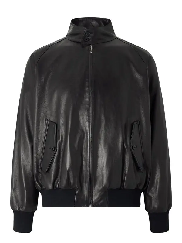 A.PRESSE Padded Leather Harrington Jacket - Black
