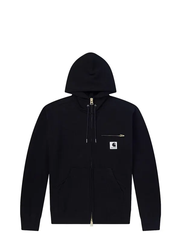 Sacai X Carhartt Wip Cotton-jersey Zip-up Hoodie - Black