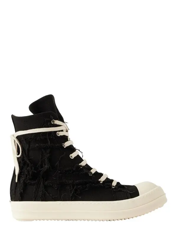 Rick Owens Frayed Denim High-top Sneakers - Black