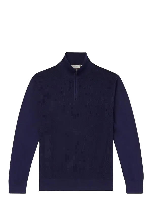 Canali Honeycomb-knit Cotton Half-zip Sweater - Blue