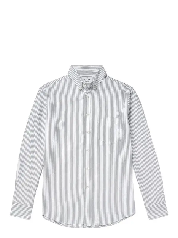 Portuguese Flannel Belavista Button-down Collar Pinstriped Cotton Oxford Shirt - Gray