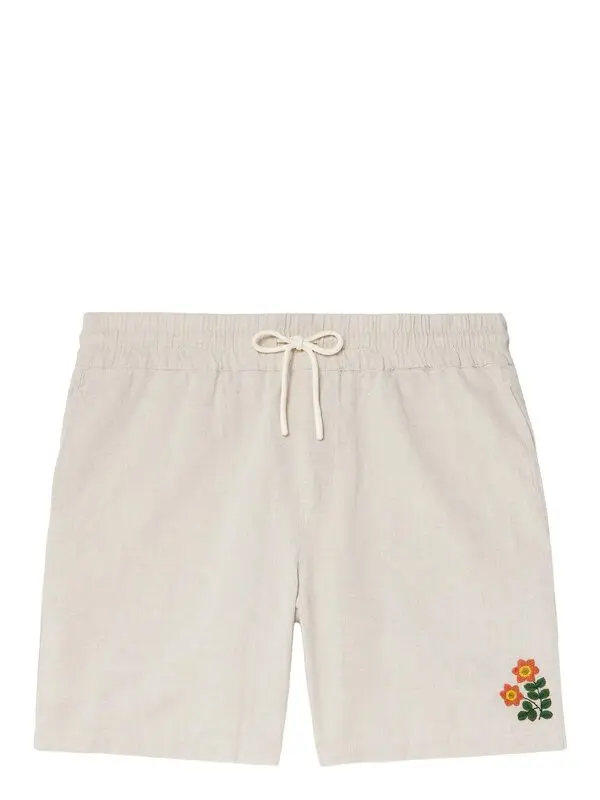Portuguese Flannel Spring Straight-leg Embroidered Linen And Cotton-blend Shorts - Neutrals
