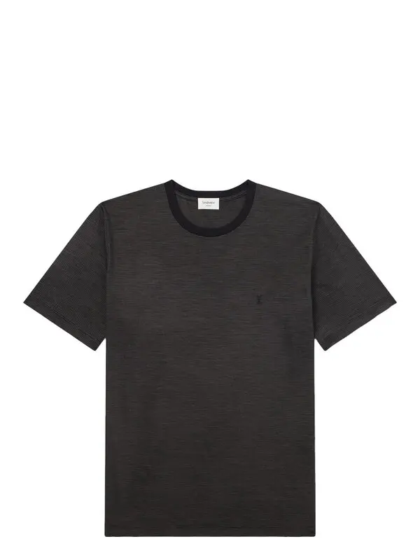 Saint Laurent Logo-embroidered Striped Cotton-jersey T-shirt - Black