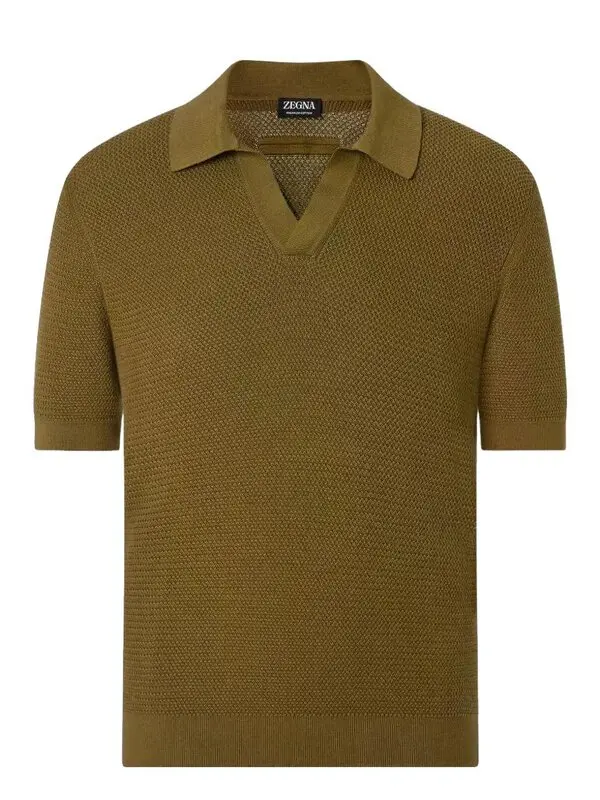 Zegna V-neck Polo Shirt - Brown