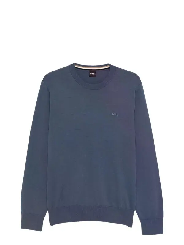 BOSS Crew-neck Long-sleeve Sweater With Logo Detail - Blue