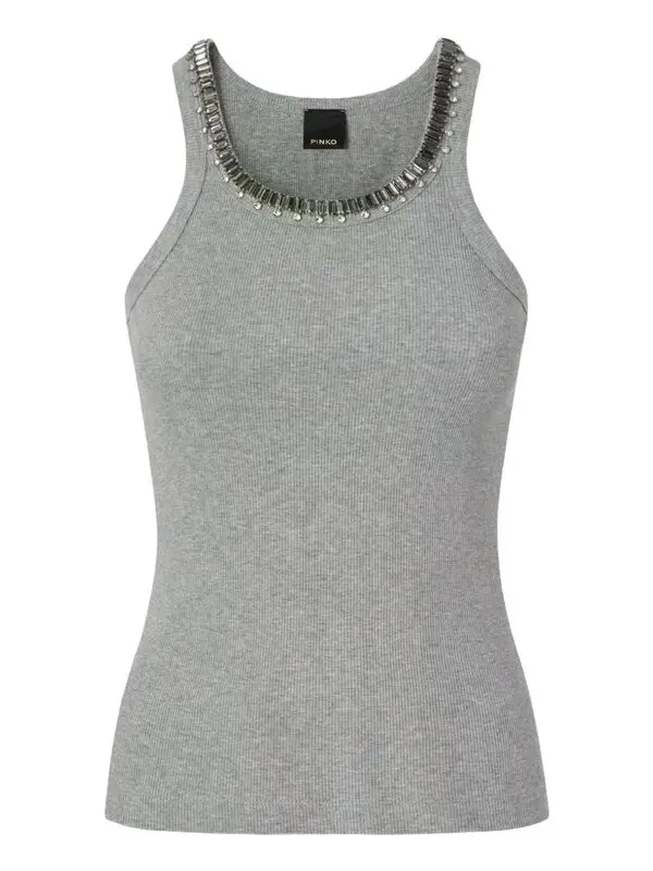Pinko Embellished Scoop Neck Ribbed Tank Top - Grey