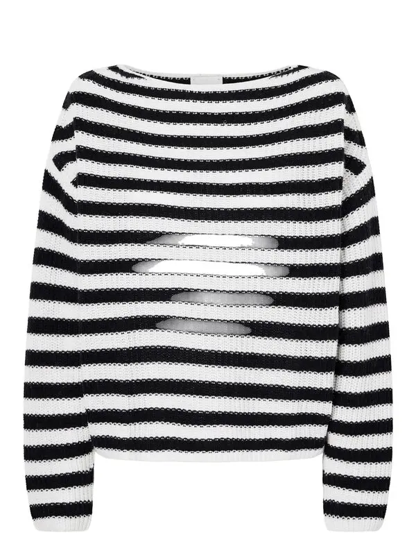 ALLUDE Striped Cotton And Cashmere-blend Sweater - Neutral