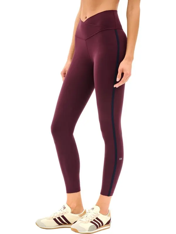 Splits59 Mia Rigor Legging W/ Stripe - Dark Cherry/indigo