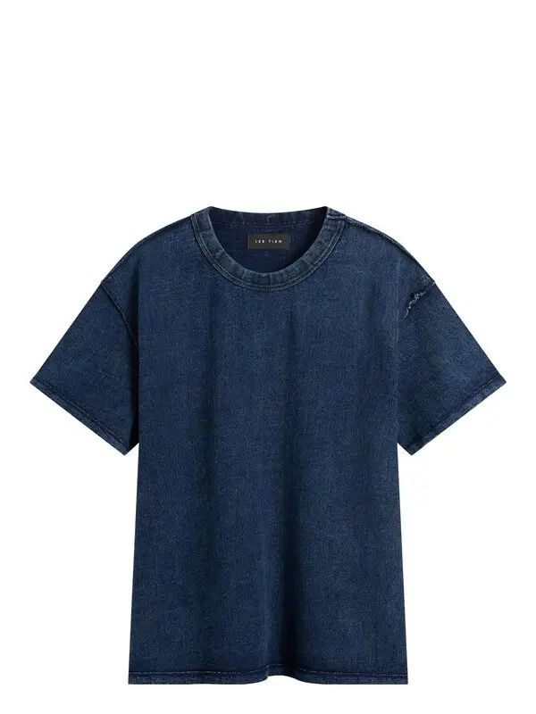 LES TIEN Heavyweight Binded Neck Inside Out T-shirt - Vintage Indigo