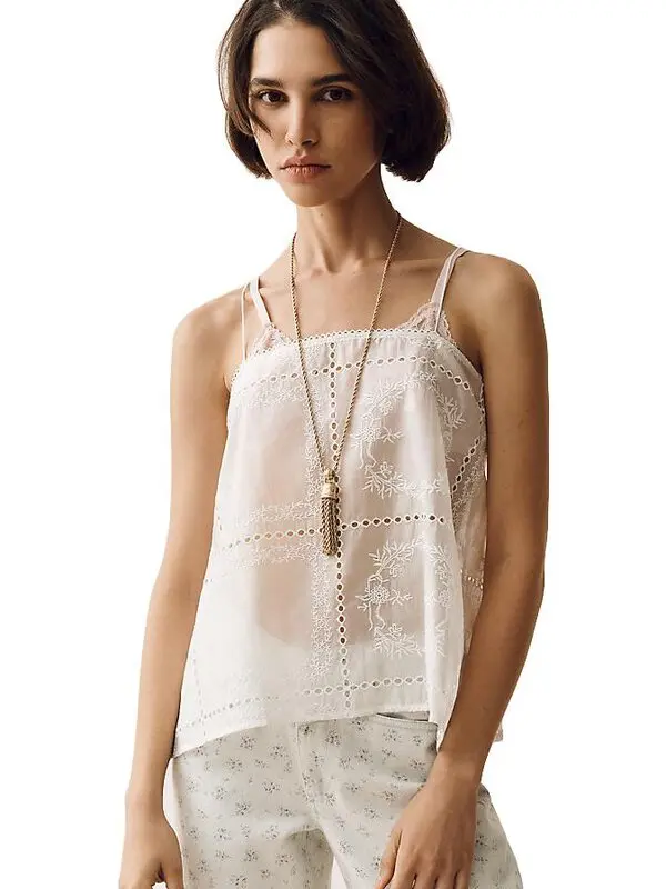 LAYERED Sheer Eyelet Shirt Top - White