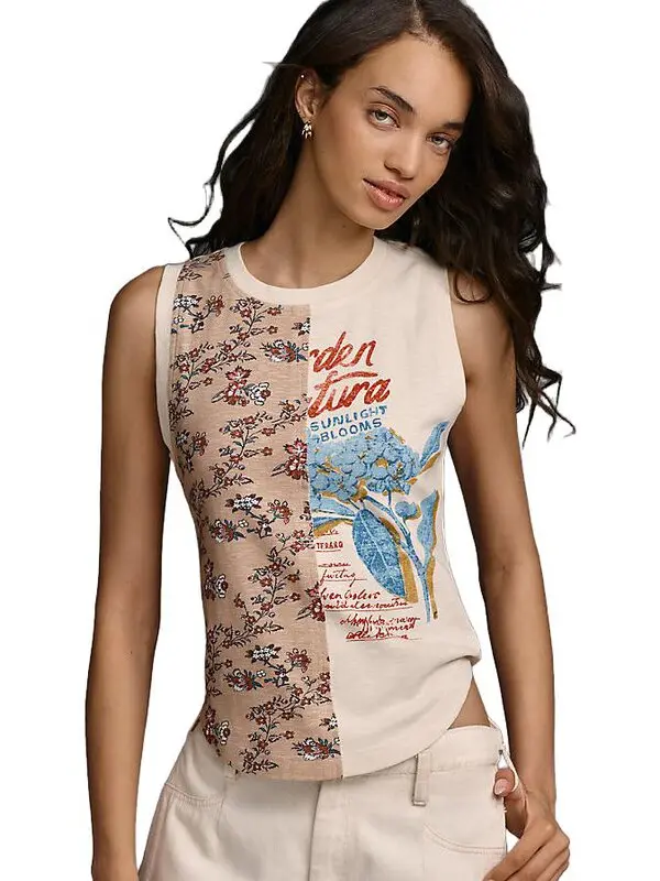 PILCRO Cotton Blend Split Graphic Tank Top - Neutral Pattern