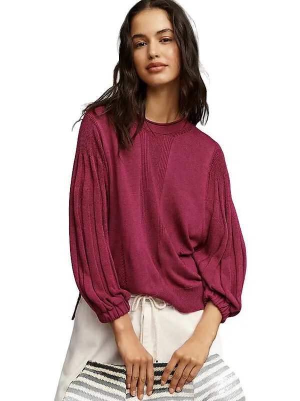 Anthropologie Balloon Sleeve Swing Sweater - Raspberry