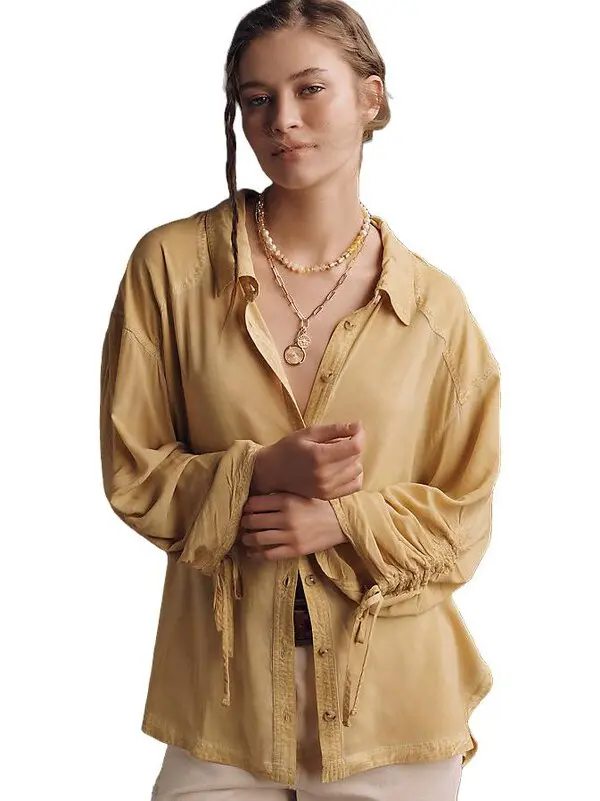 PILCRO Cinched-sleeve Buttondown Top - Misted Yellow