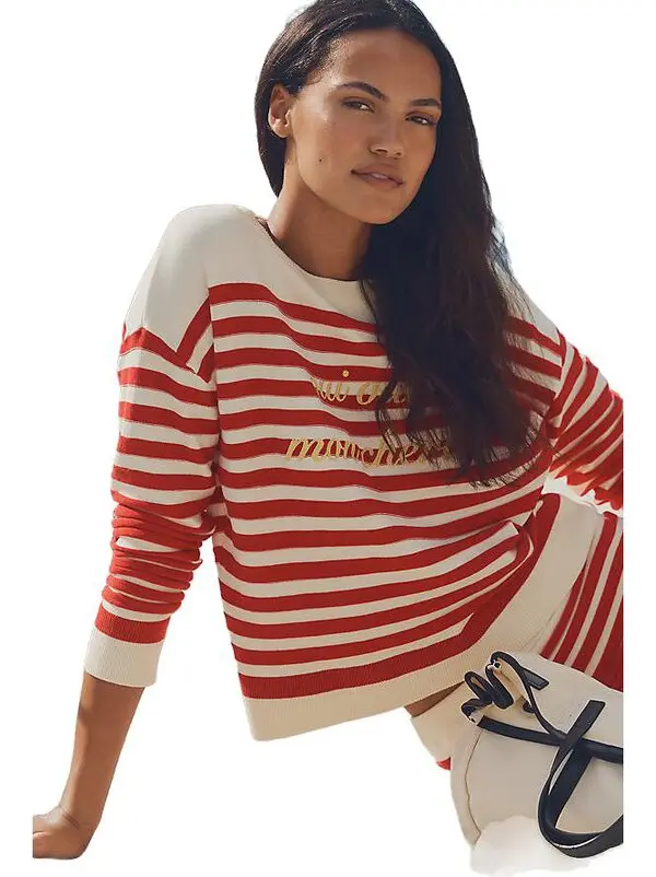 DAILY PRACTICE BY ANTHROPOLOGIE Cherie Boat-neck Long-sleeve Top - Red & White Stripe