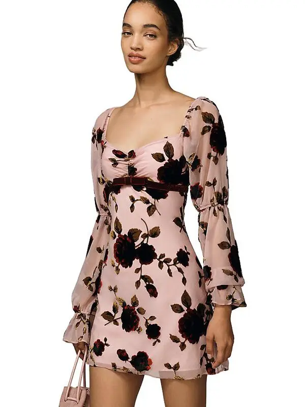 Avec Les Filles Sweetheart Poet-sleeve Mini Dress - Pink Pattern