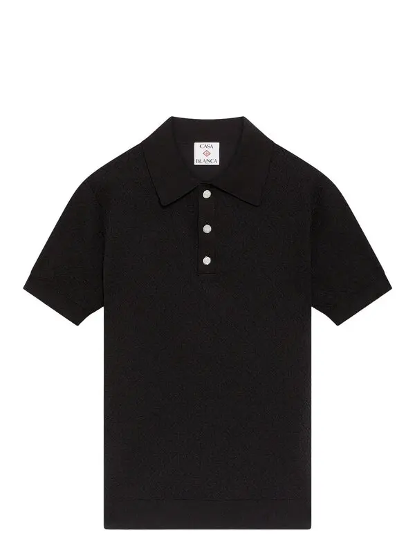 Casablanca Pointelle Monogram Short Sleeve Polo Shirt - Black