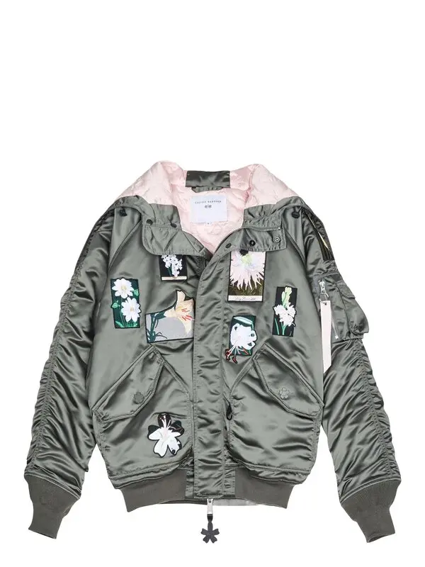Cecilie Bahnsen Nylon Bomber Jacket With Patches - Green