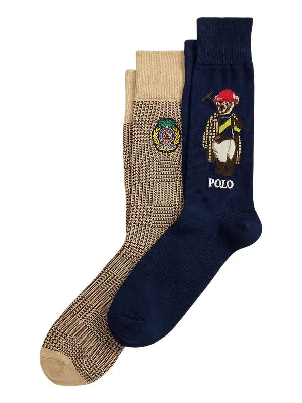 Ralph Lauren Polo Bear & Crest Trouser Socks 2-pack - Navy/beige