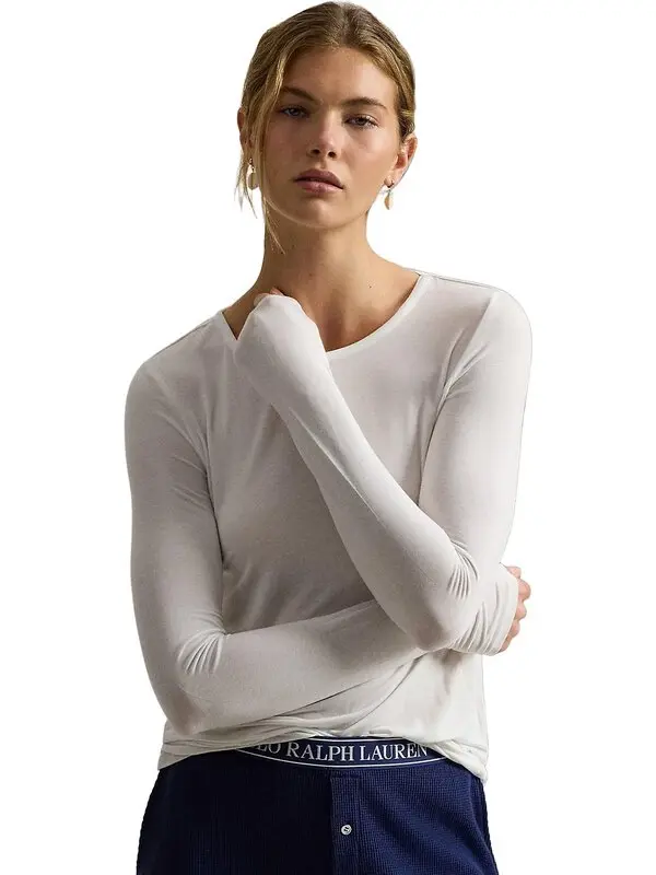Ralph Lauren Stretch-blend Long-sleeve Tee - White Cloud