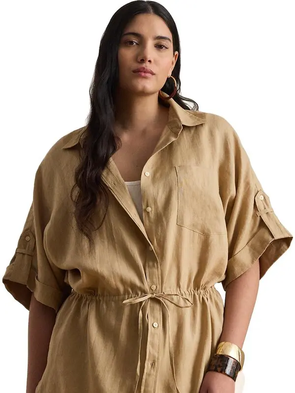 Ralph Lauren Linen Roll-tab Sleeve Tunic - Birch Tan