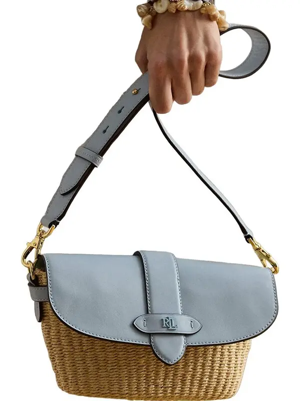 Ralph Lauren Straw-leather Small Lynden Shoulder Bag - Natural/alpine Blue