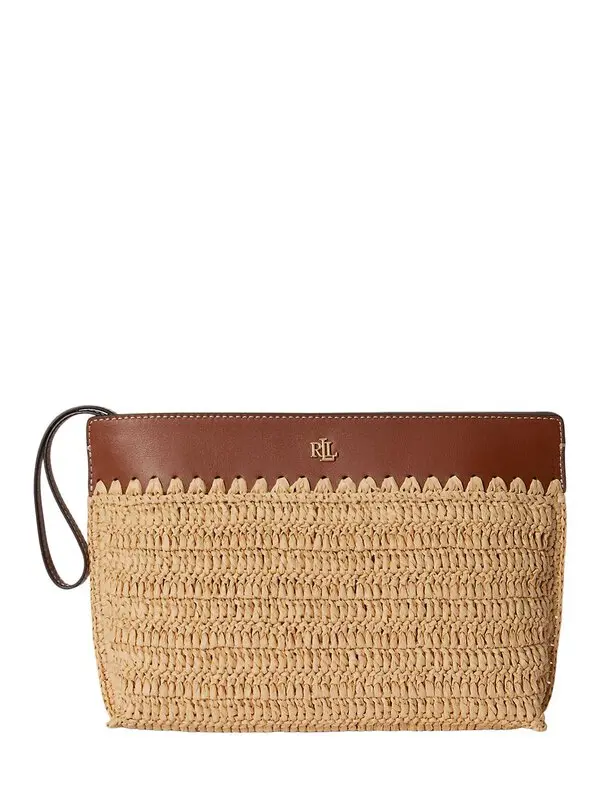 Ralph Lauren Leather-trim Crocheted Straw Pouch - Natural/lauren Tan