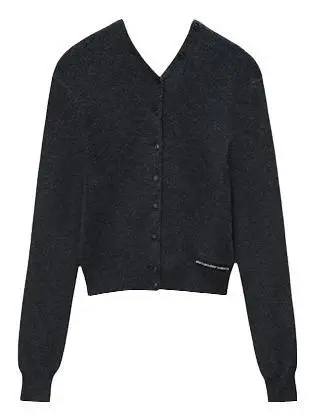 Alexander Wang Knit Logo Label Button Up Cardigan - Charcoal
