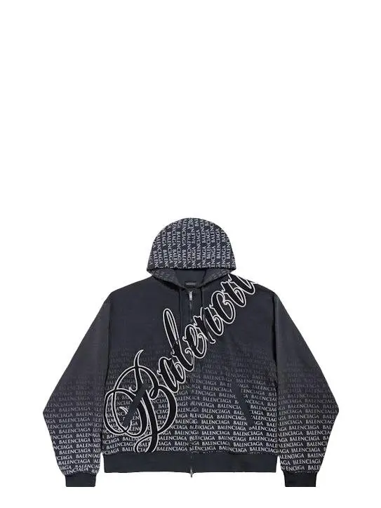 Balenciaga Over Zip-up Hoodie - Washed Black