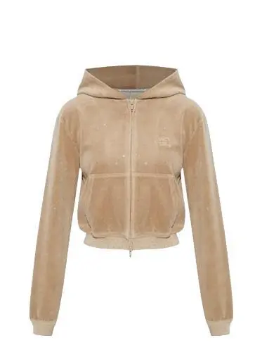 Alexander Wang Allover Hotfix Shrunken Zip Up Hoodie - Warm Taupe
