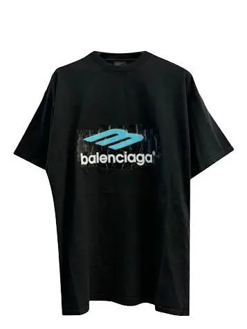 Balenciaga Oversized T-shirt - Faded Washed Black/light Blue/white