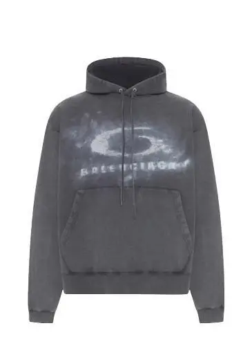 Balenciaga Oversized Drawstring Hoodie - Washed Black/white