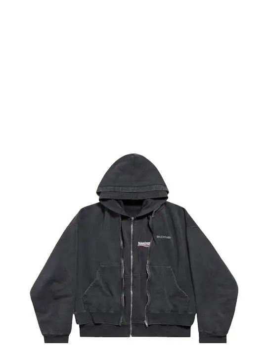 Balenciaga Layered Zipper Hoodie Faded Washed - Faded Washed Black
