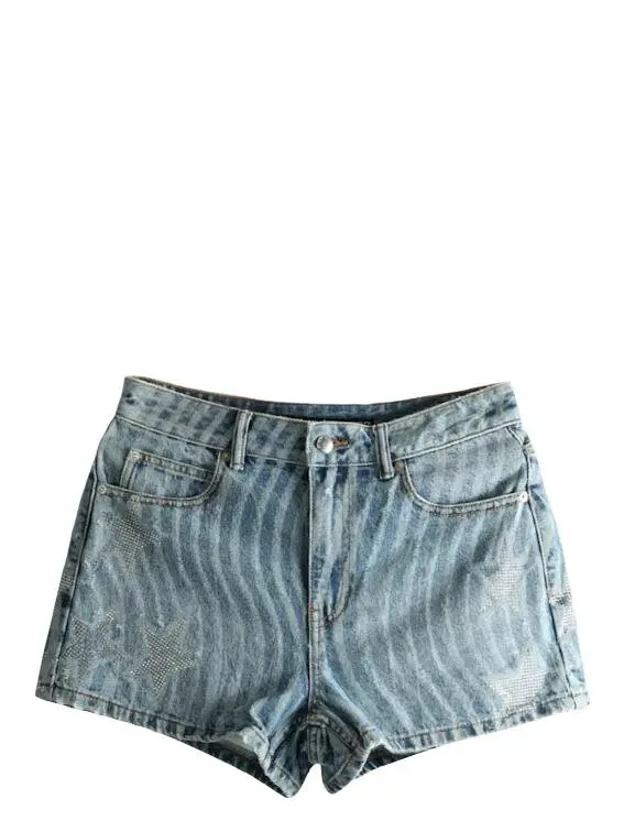 Alexander Wang Stars And Stripes Laser Print Hotfix Shorts - Vintage Medium Indigo