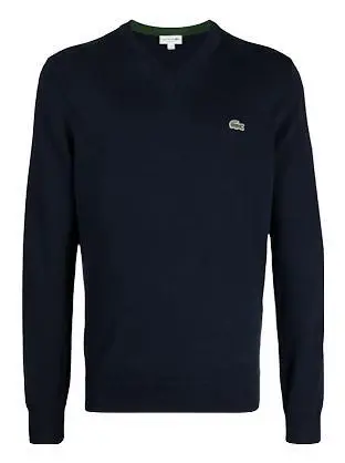 Lacoste Cotton V-neck Sweater - Navy Blue