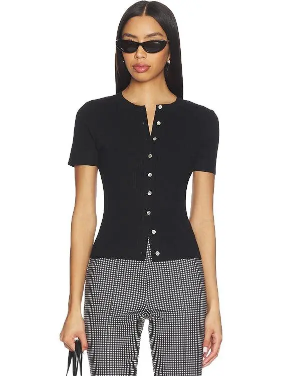 Rails Bonnie Button-up Ribbed Knit Top - Black