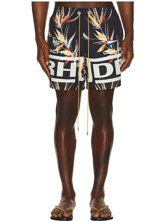 Rhude Regatta Club Hawaiian Swim Shorts - Black