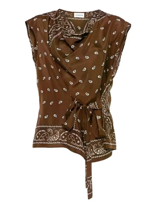 P.a.r.o.s.h Bandana Print Tie Blouse - Brown