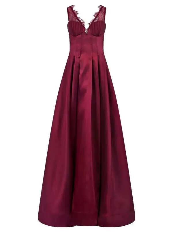 ARAFTU Lace Pleated A-line Dress - Red