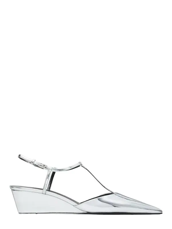 Tory Burch Gigi Metallic T-strap Wedge - Silver
